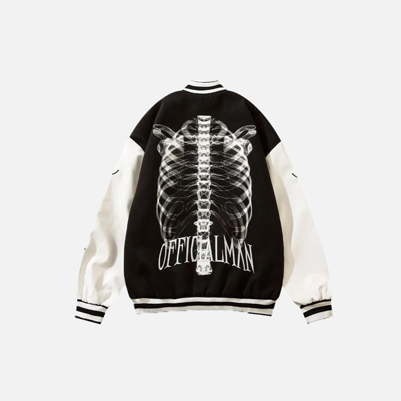 Skeleton Print Embroidery Varsity Jacket – DAXUEN