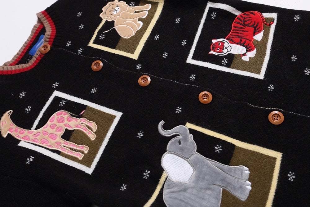 Embroidered Funny Cartoon Round Neck Cardigan – DAXUEN