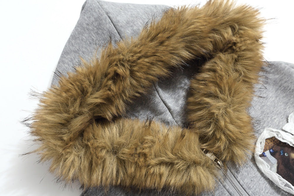 Heart Shaped Zipper Faux Furr Hooded Sweatshirt – DAXUEN