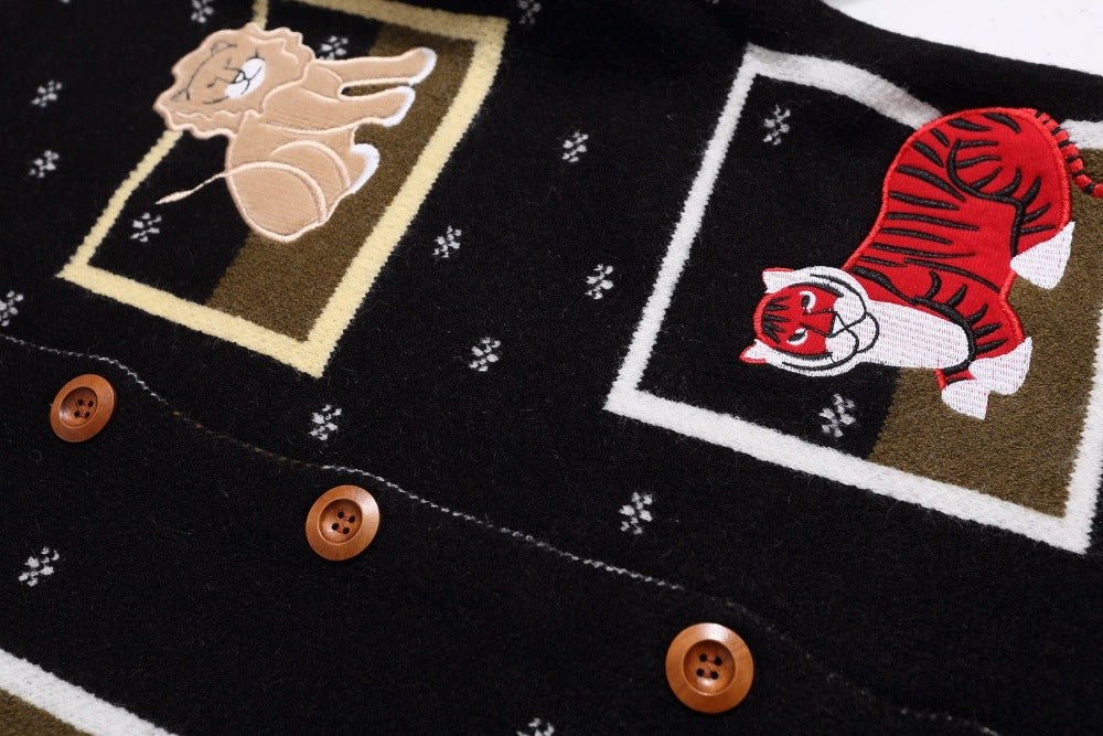 Embroidered Funny Cartoon Round Neck Cardigan – DAXUEN