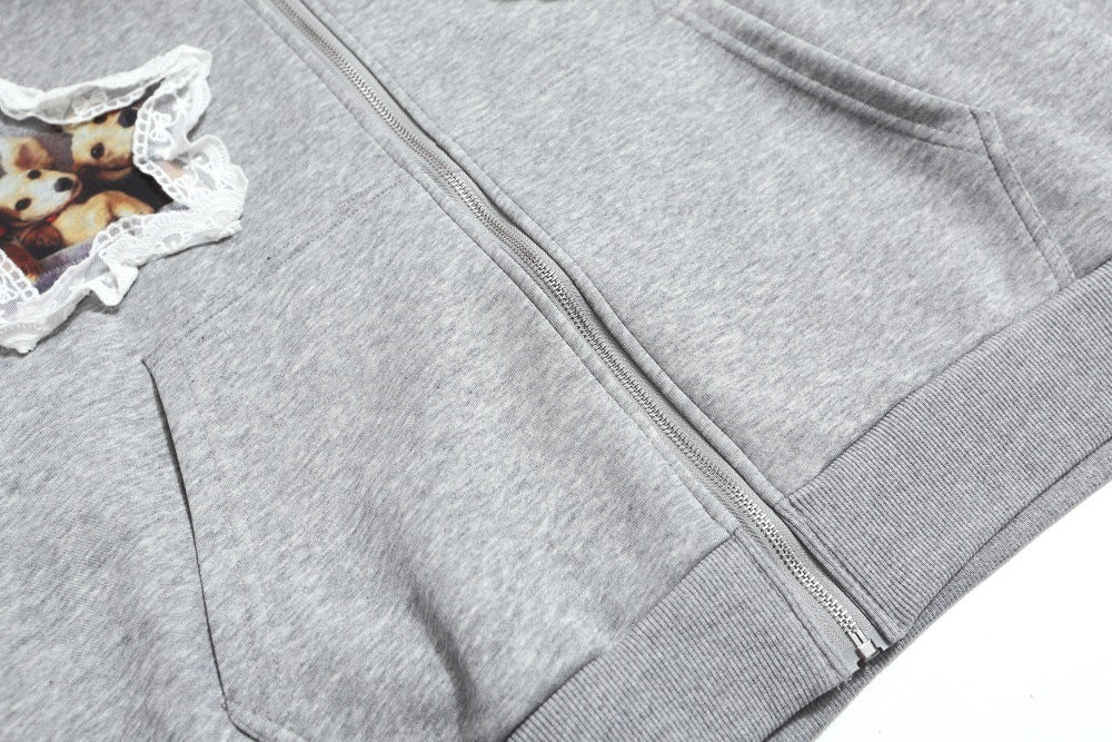 Heart Shaped Zipper Faux Furr Hooded Sweatshirt – DAXUEN