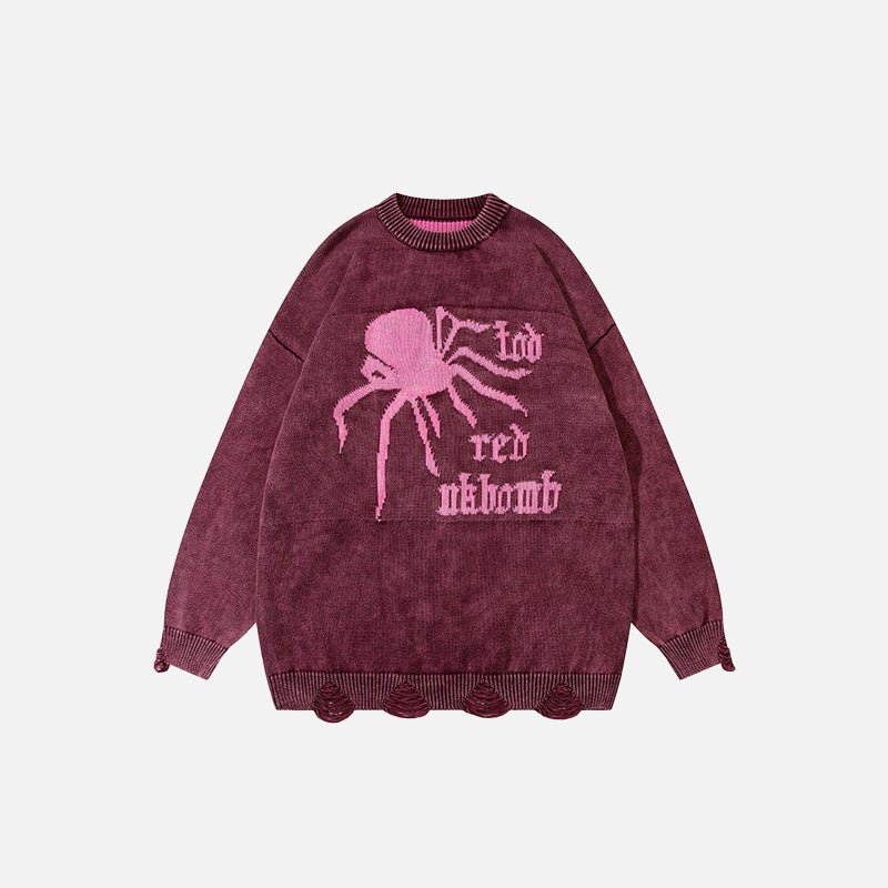 Spider Web Graphic Ripped Sweater – DAXUEN