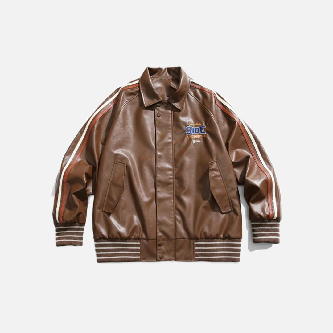 Y2K Elevated Solid PU Leather Motorcycle Varsity Jacket – DAXUEN