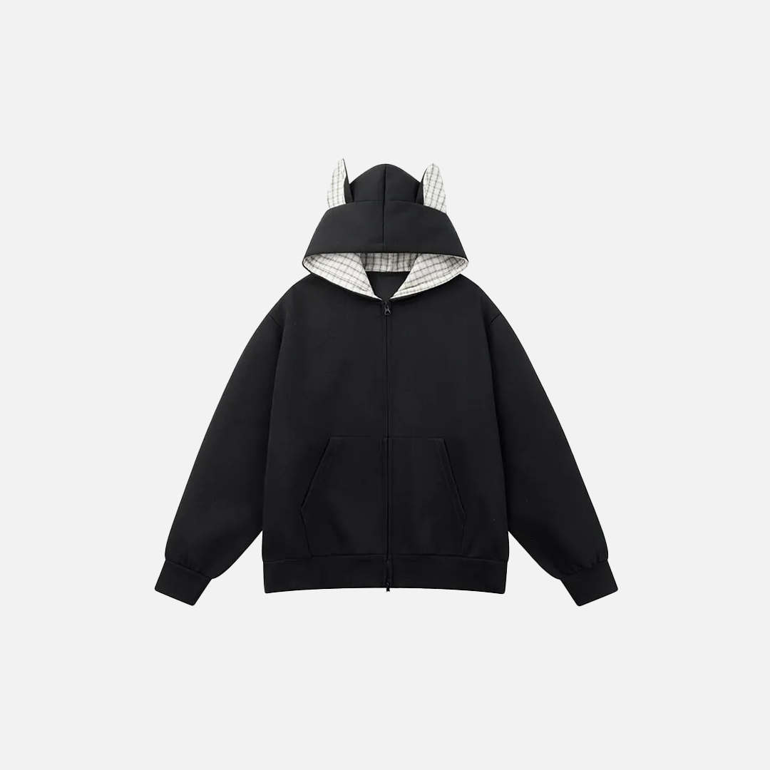 Streetwear Oversized Plaid Cat Ear Hooded Sweatshirt – DAXUEN