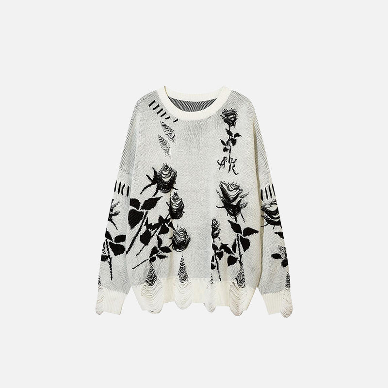 Loose Ripped Flower Knitted Sweater – DAXUEN