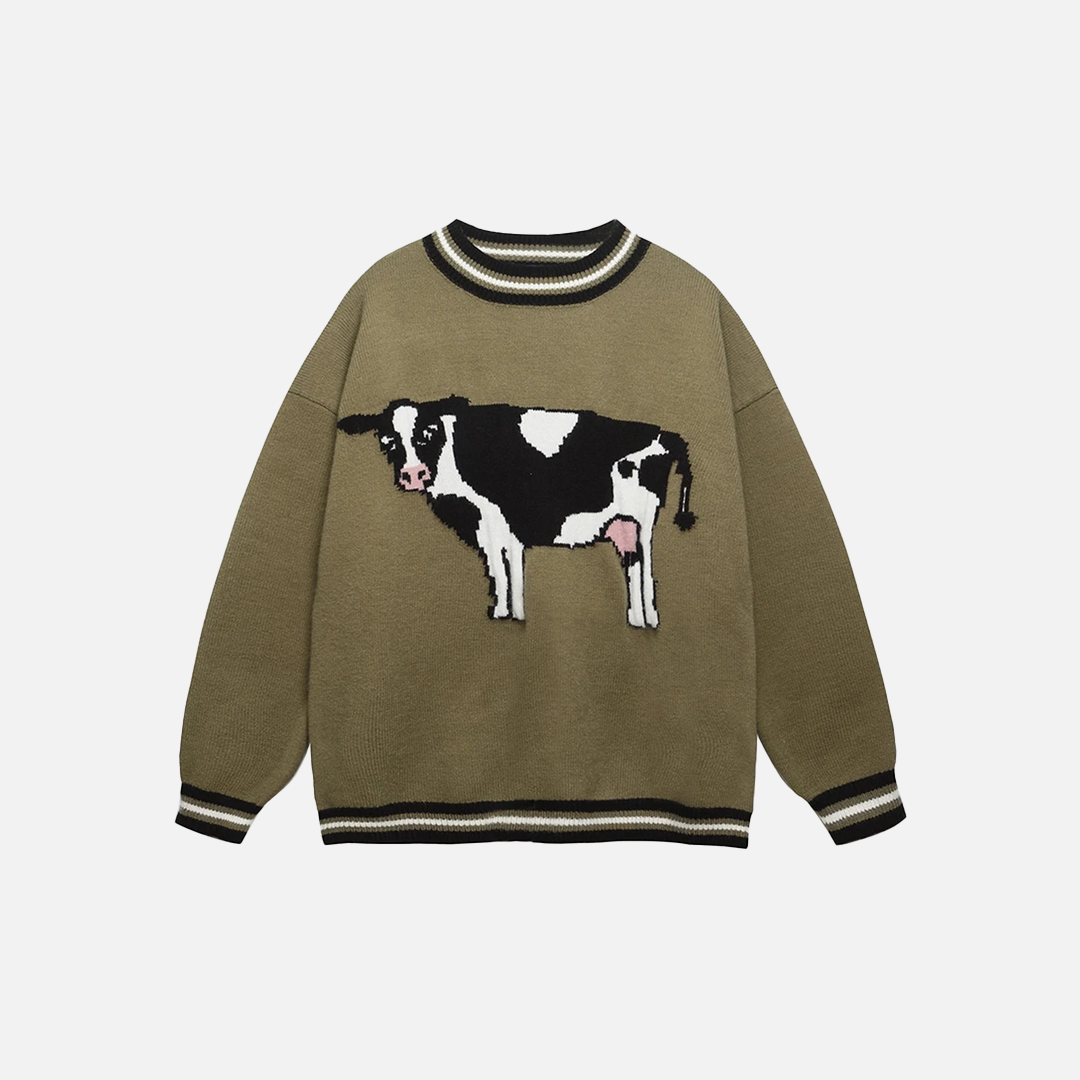 Elevated Cow Print Knit Round Collar Jumpers Sweater – DAXUEN