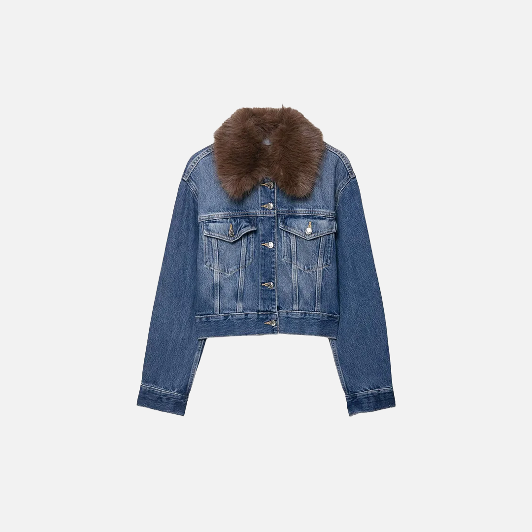 Elevated Retro Faux Fur Collar Denim Jacket – DAXUEN