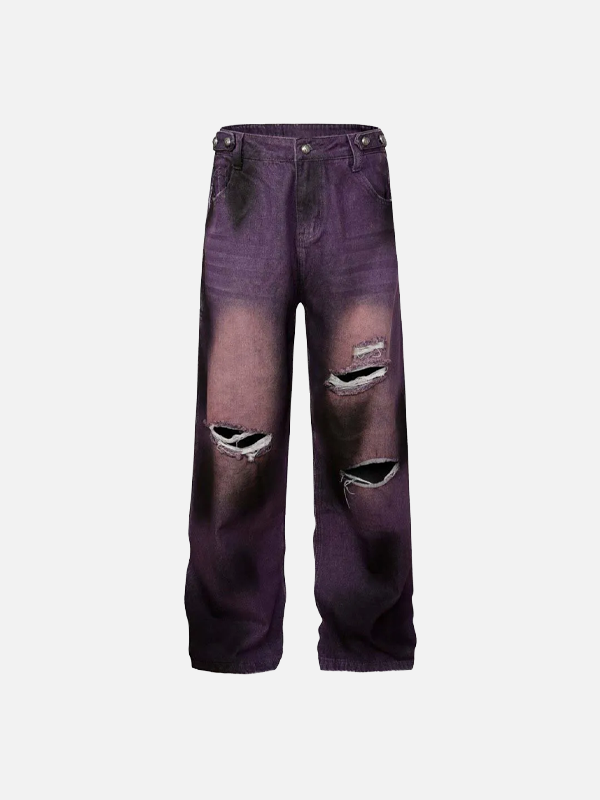 Vintage Streetwear Distressed Tie Dye Denim Jeans – DAXUEN