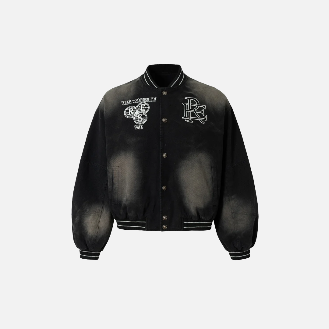 Faded Letter Embroidery Baseball Varsity Denim Jacket – DAXUEN