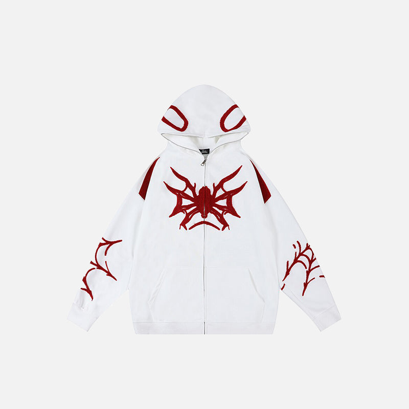Y2K Spider Embroidery Zip-Up Hoodie – DAXUEN