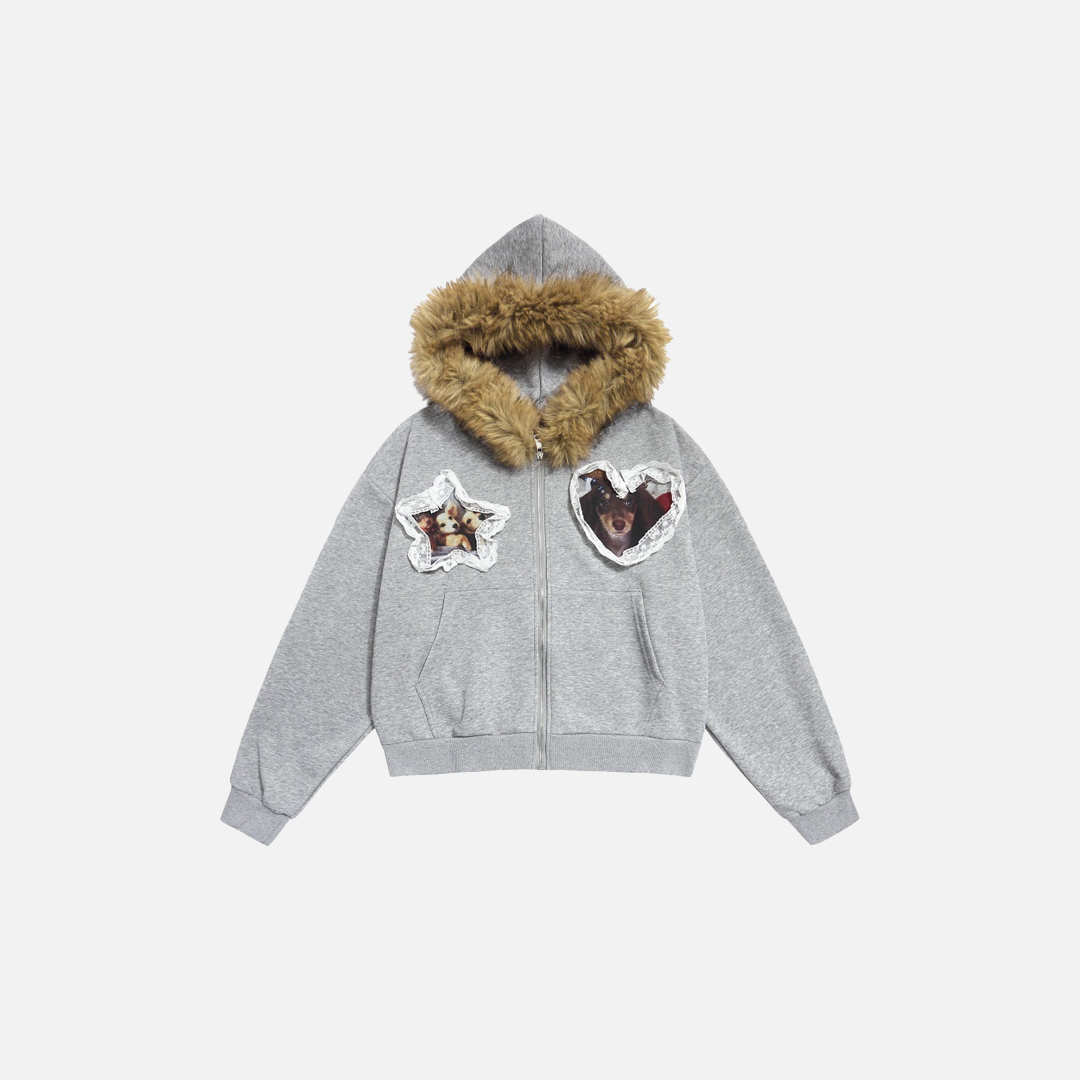Heart Shaped Zipper Faux Furr Hooded Sweatshirt – DAXUEN