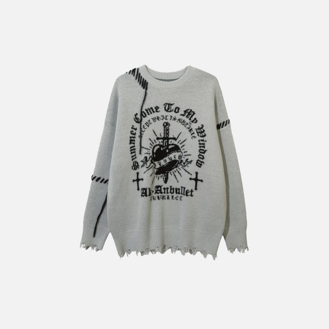 Gothing Vintage Heart Cross Torn Knitted Sweater – DAXUEN