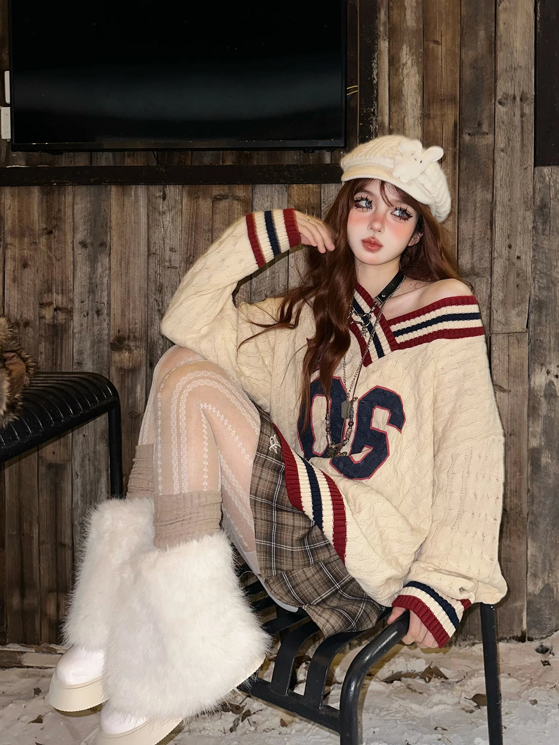 Cozy Vintage Letter Print Oversize Sweater – DAXUEN