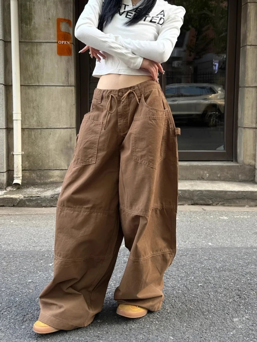 Y2K Oversized Brown Boyfriend Cargo Pants – DAXUEN