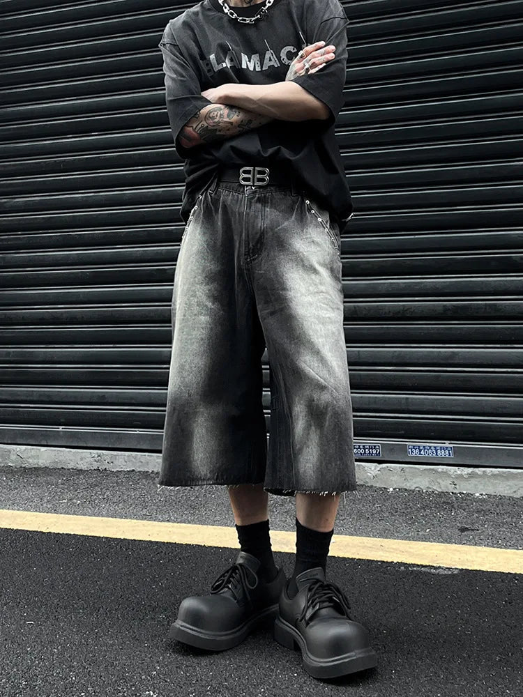 Gradient Rugged Look Washed Denim Jorts – DAXUEN