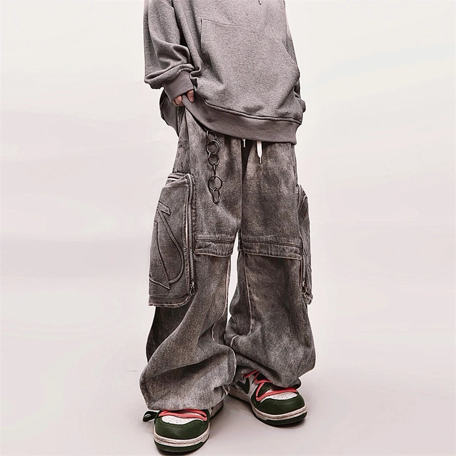 Streetwear Washed Baggy Punk Denim Cargo Jeans – DAXUEN
