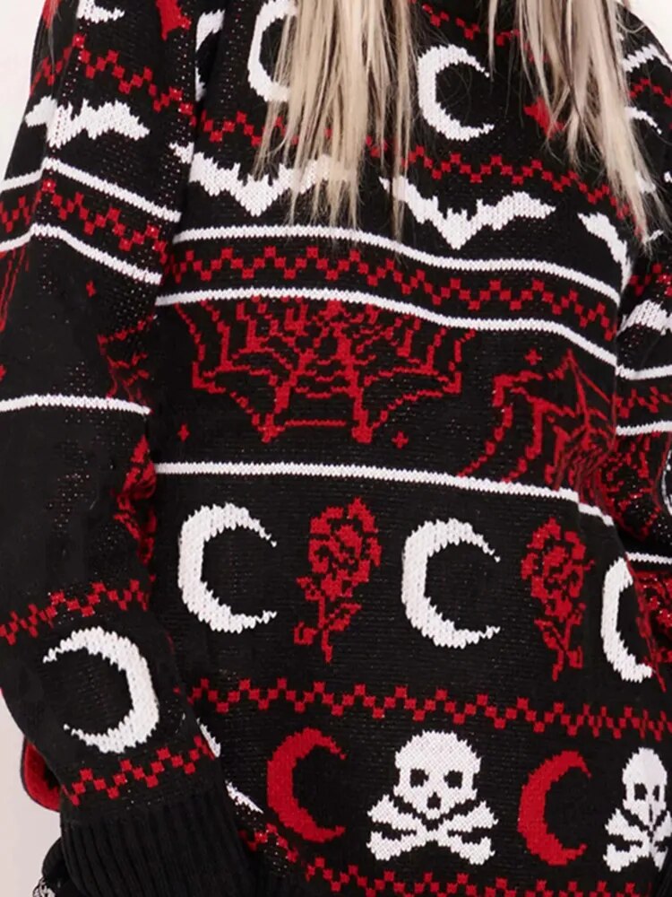 Spooky Moon Skull Pattern Sweater – DAXUEN