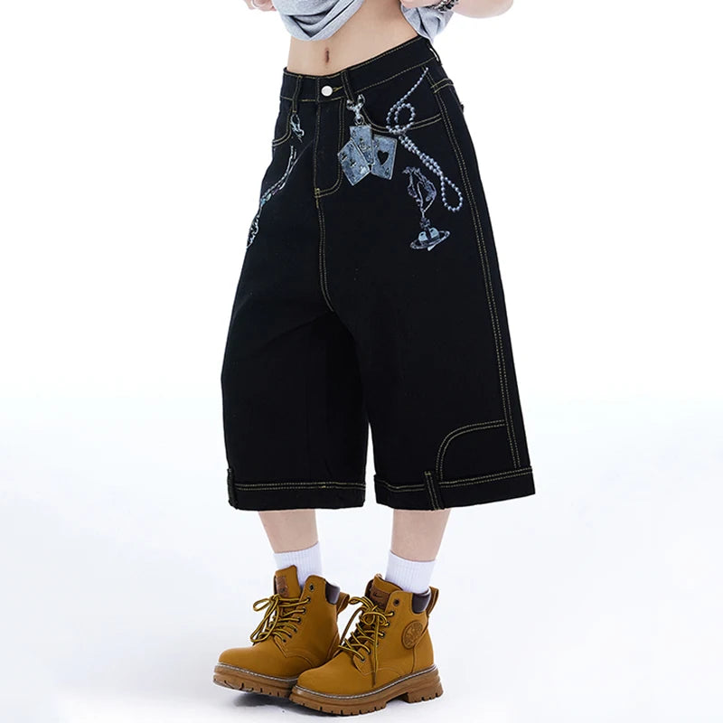 Contrast Retro Color Wide Leg Denim Jorts – DAXUEN