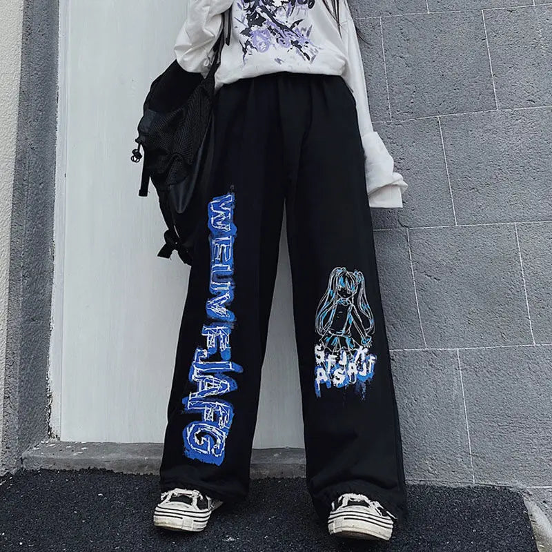 Retro Anime Print Oversized Wide Sweatpants – DAXUEN