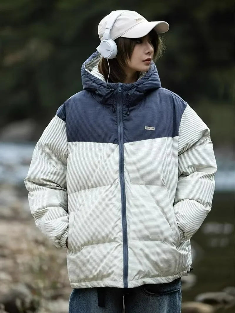Patchwork Fashionable Hooded Fluffy Puffer Jacket – DAXUEN