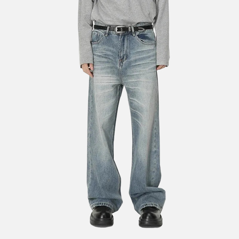 Blue Moustache Effect Washed Distressed Jeans – DAXUEN