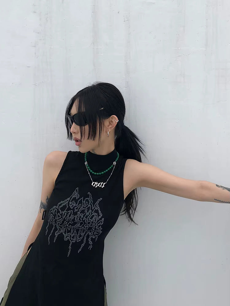 Black Gothic Tank Cyber Y2K Top – DAXUEN
