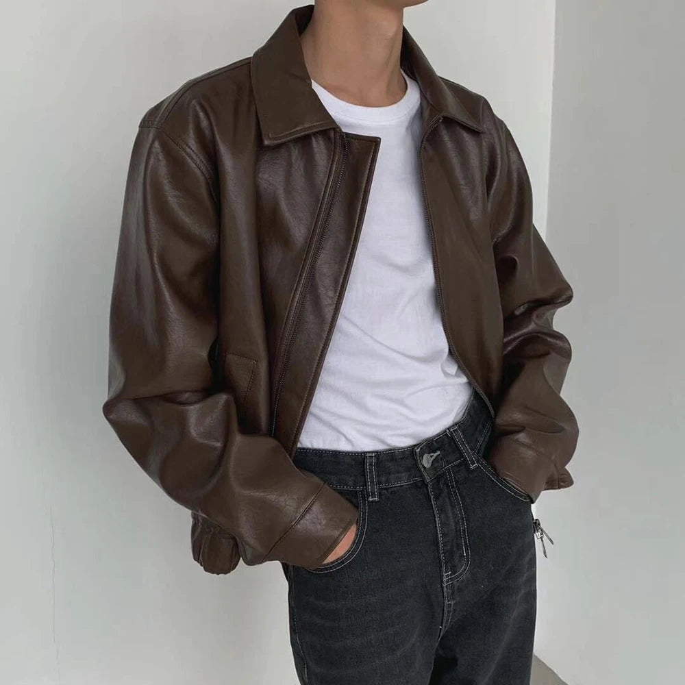 Long-lasting Retro Loose British Leather Jacket – DAXUEN