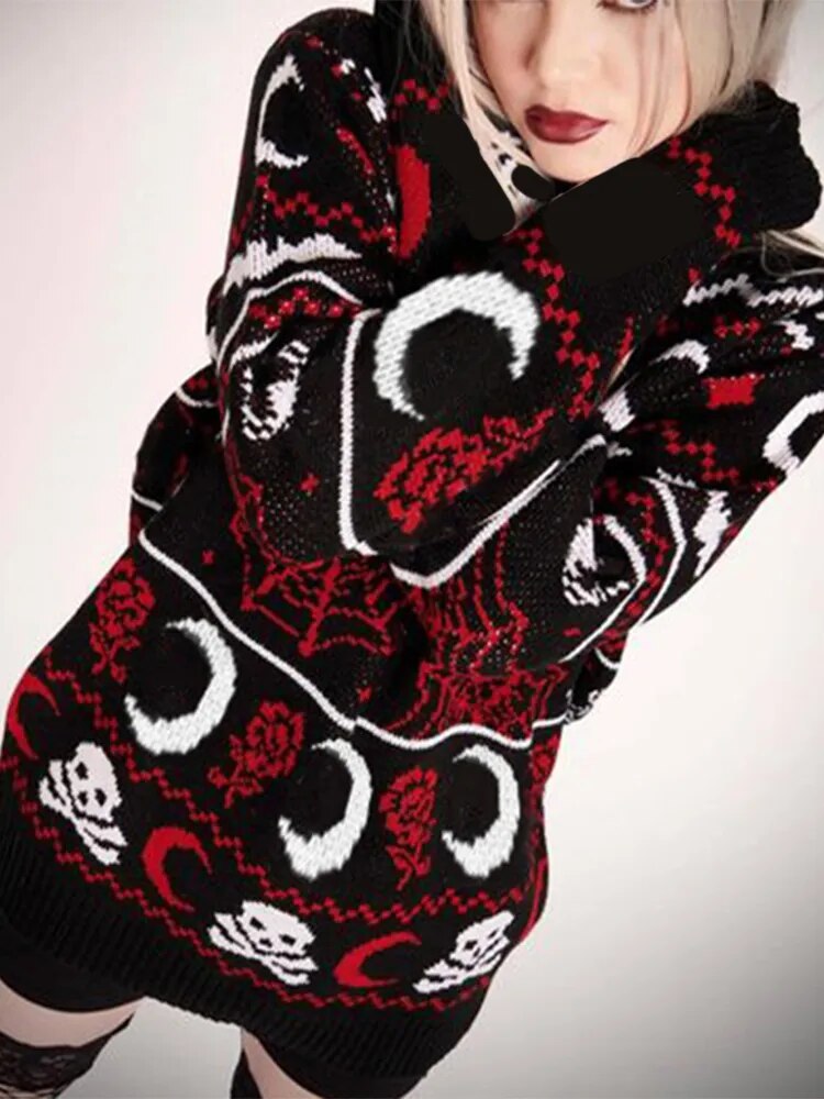 Spooky Moon Skull Pattern Sweater – DAXUEN
