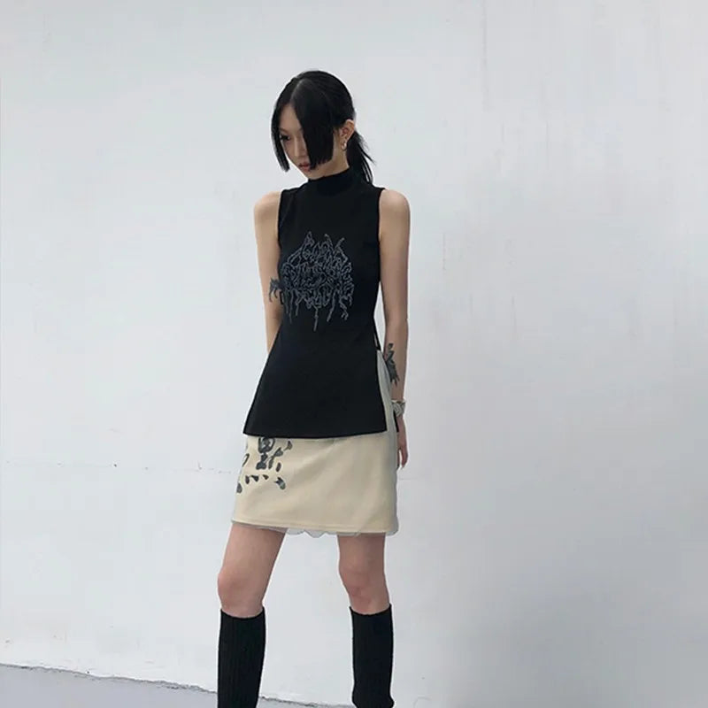 Black Gothic Tank Cyber Y2K Top – DAXUEN