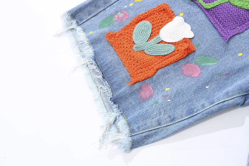 Vintage Floral Knitted Pattern Jorts – DAXUEN