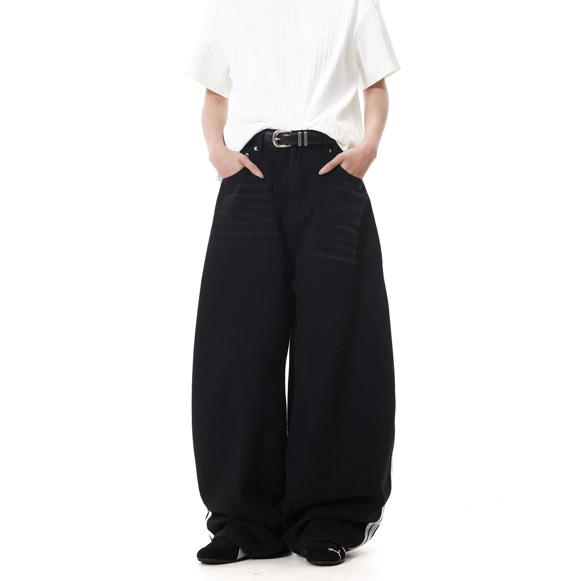 Black Baggy Arc Shaped Vertical Jeans – DAXUEN