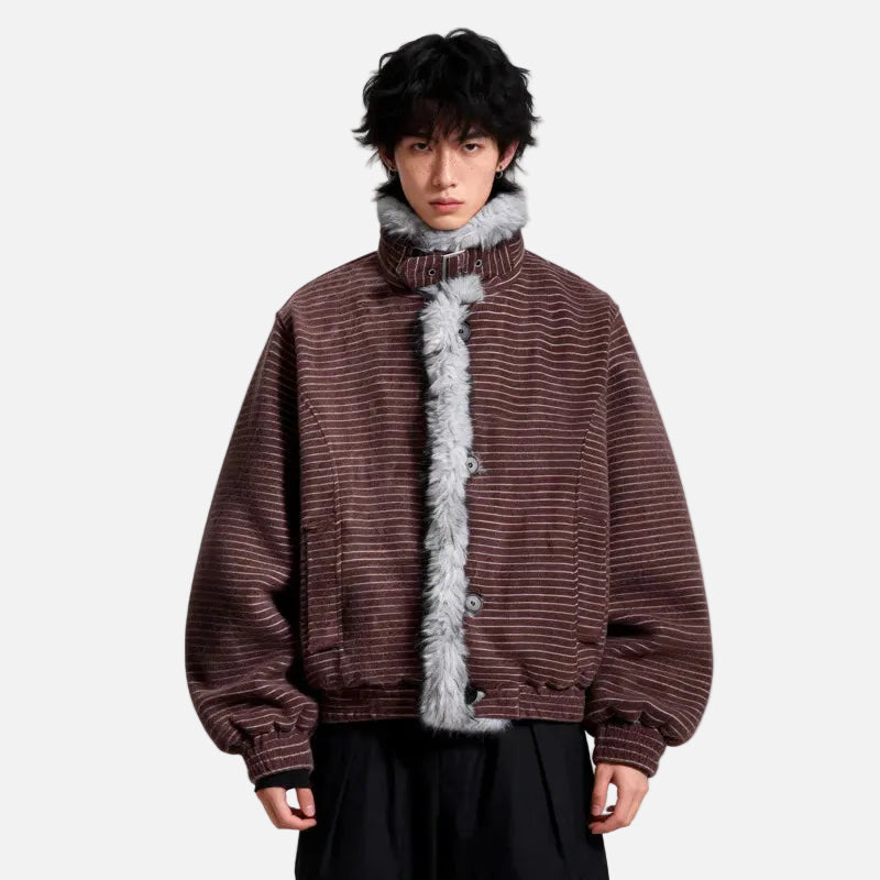 Warm Striped Fleece Lined Fur Jacket – DAXUEN