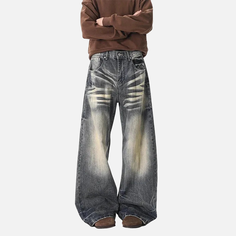 Vintage Moustache Effect Washed Wide Jeans – DAXUEN