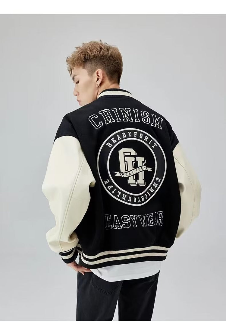 Retro Letter Printed Varsity Jacket – DAXUEN
