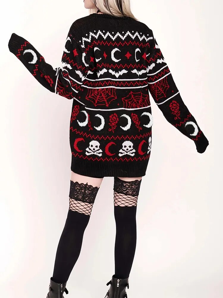 Spooky Moon Skull Pattern Sweater – DAXUEN