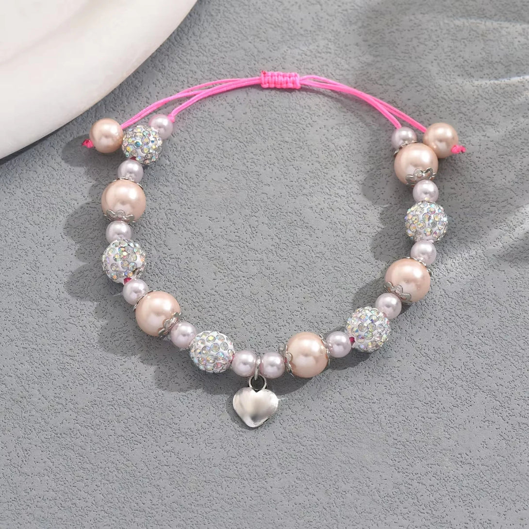 Shiny Pink Imitation Pearl Heart Charm Bracelets – DAXUEN