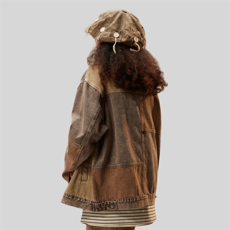 Stitching Coffee Denim Jacket – DAXUEN