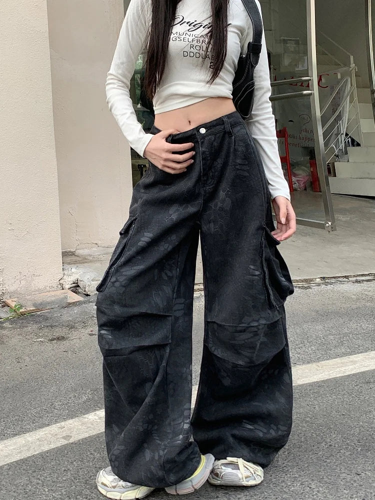 Y2K Black Cyber Cargo Jeans Jeans – DAXUEN