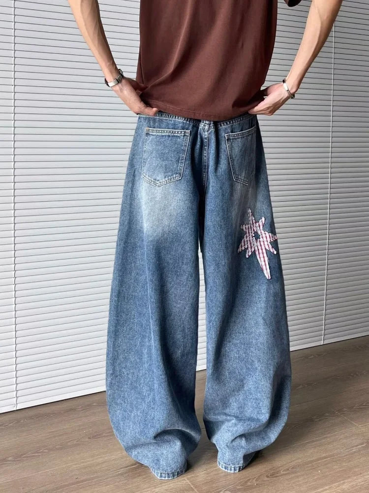 Star Embroidery Baggy Stacked Hip Hop Jeans – DAXUEN