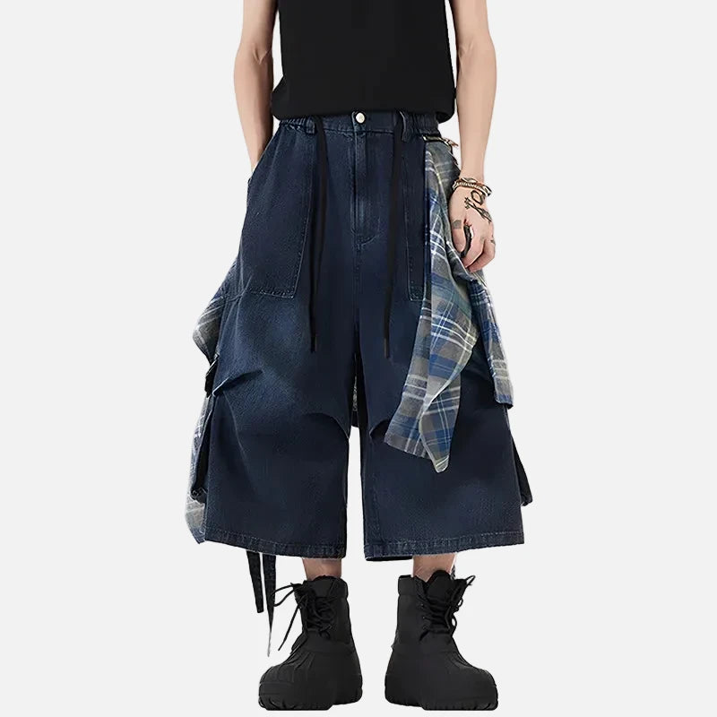 Customizable Plaid Hem Cropped Denim Jorts – DAXUEN