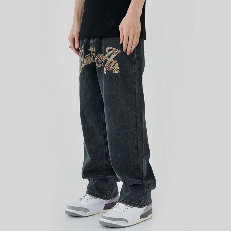 Letter Embroidery Distressed Denim Pants – DAXUEN