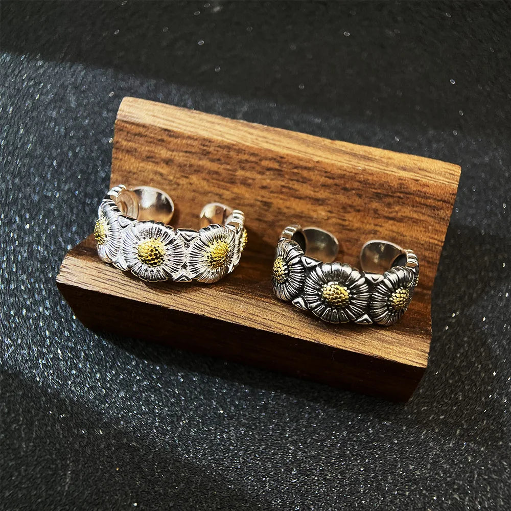 Retro Daisy Flower Adjustable Open Ring – DAXUEN