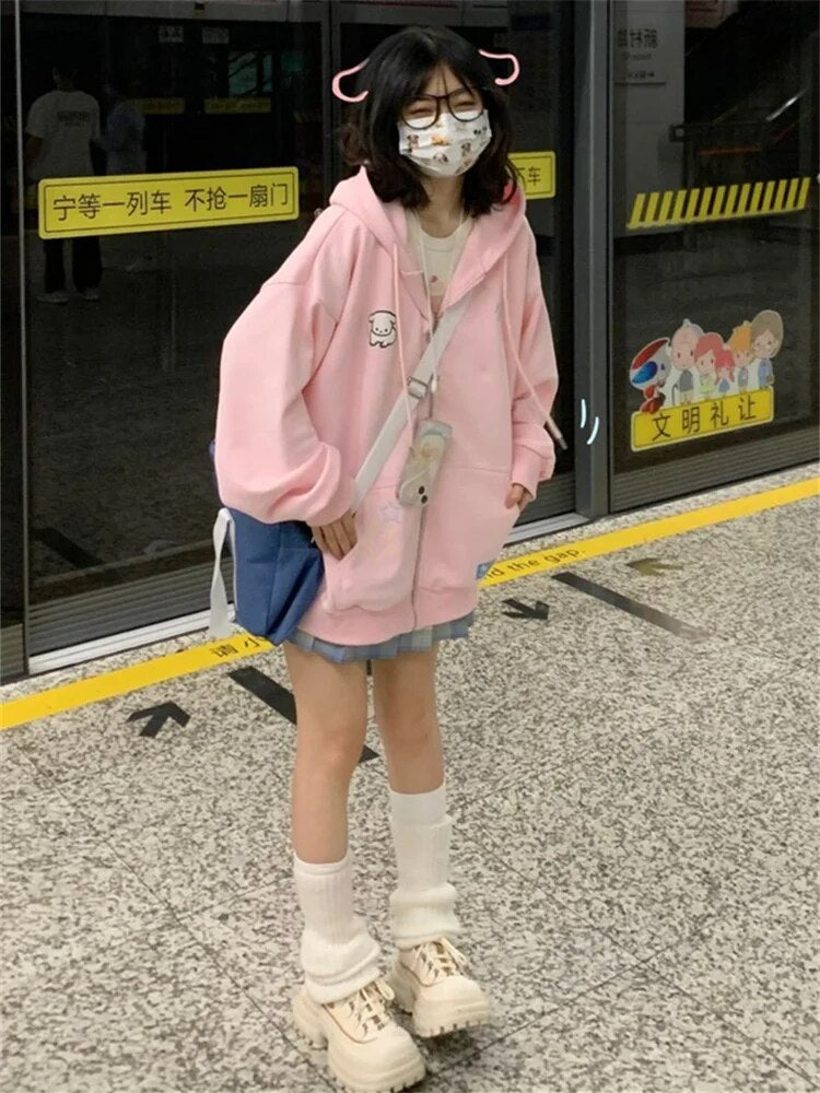 Oversized Cute Zip Up Hoodie Daxuen