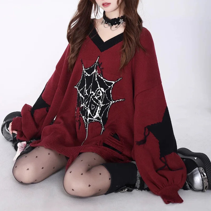 Y2K Spider Gothic Knitted Sweater – DAXUEN