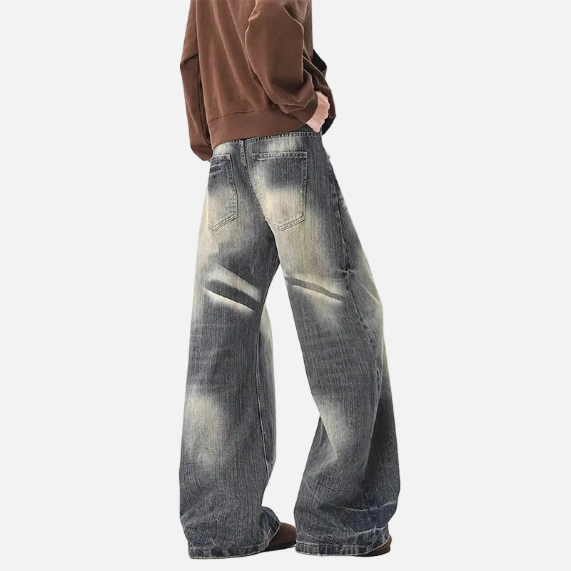 Vintage Moustache Effect Washed Wide Jeans – DAXUEN