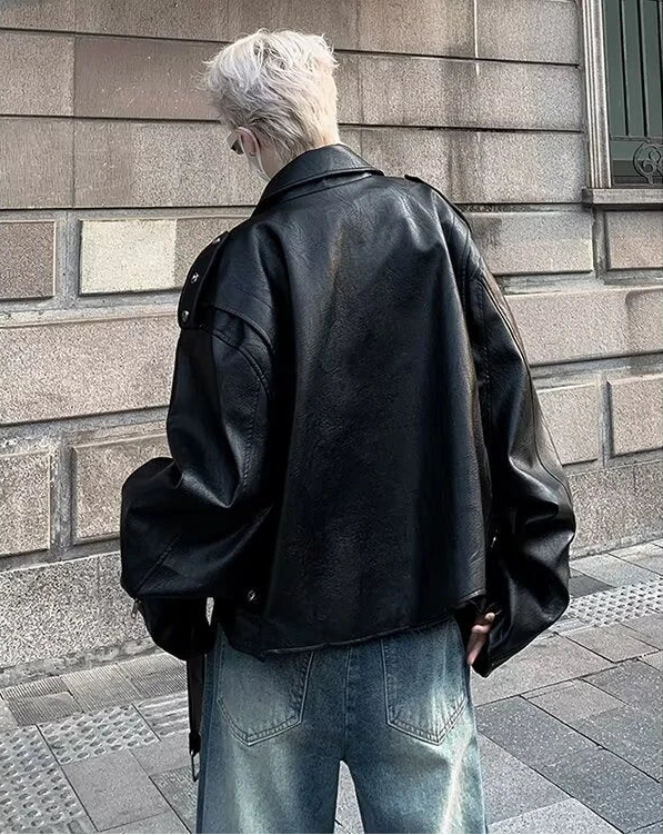 American Style Loose Fit Leather Motorcycle Jacket – DAXUEN