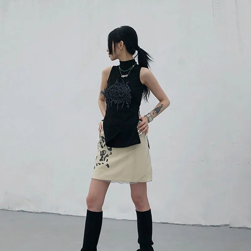 Black Gothic Tank Cyber Y2K Top – DAXUEN