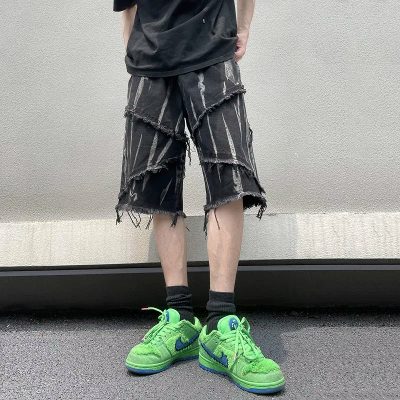 Mens Gothic Ripped Black Denim Jorts – DAXUEN