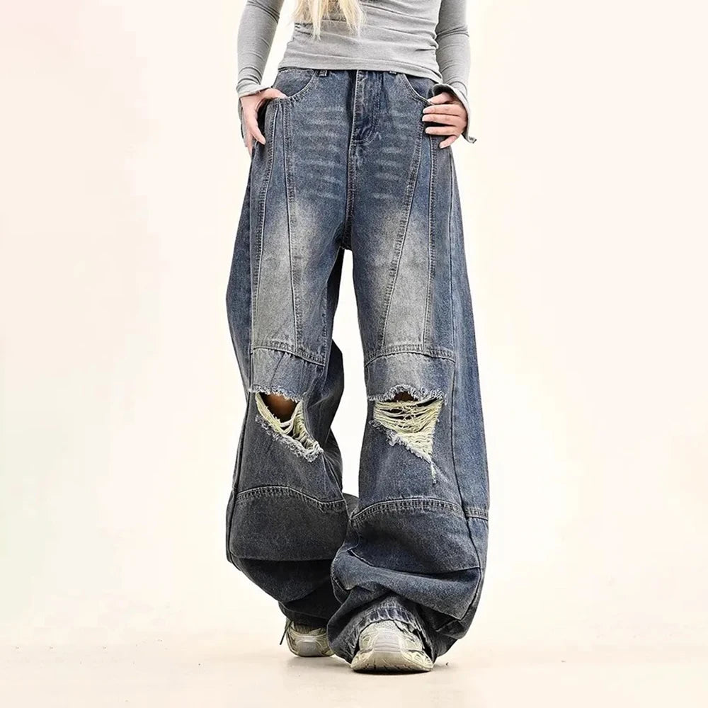 American Style Solid Color Ripped Jeans – DAXUEN