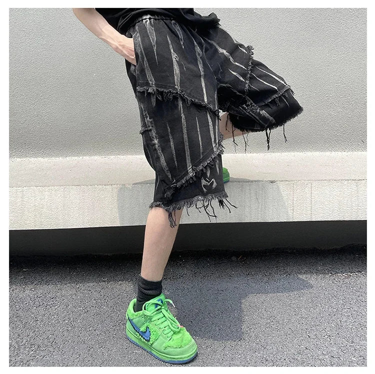 Mens Gothic Ripped Black Denim Jorts – DAXUEN